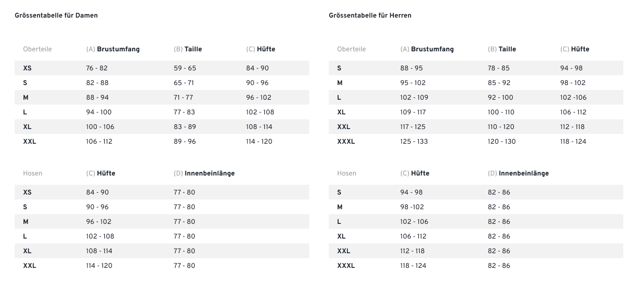 Größentabelle | super.natural Online Shop